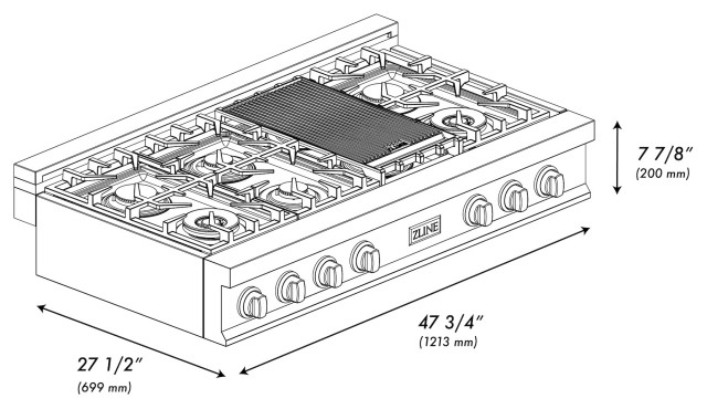 ZLINE 48" Rangetop, DuraSnow Stainless Steel With Gold Accents, RTSZ-48 ...