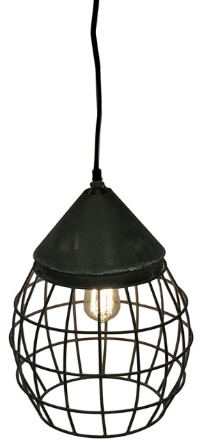 Large Farmhouse Wire Cage Light Pendant, Weathered Zinc, One Size ...