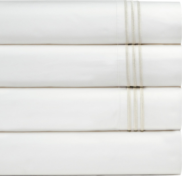 Pointehaven 300TC Embroidered Sheet Set, Queen - Contemporary - Sheet ...