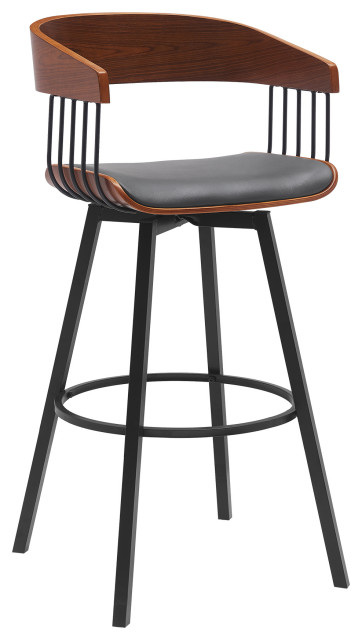 Athena 27" Swivel Walnut Wood Counter Stool Gray Faux Leather With ...