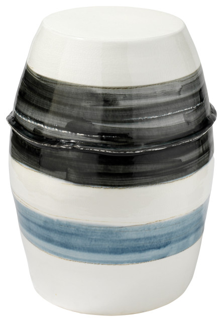 Coastal Style White Ceramic Horizon Striped Side Table - Contemporary ...