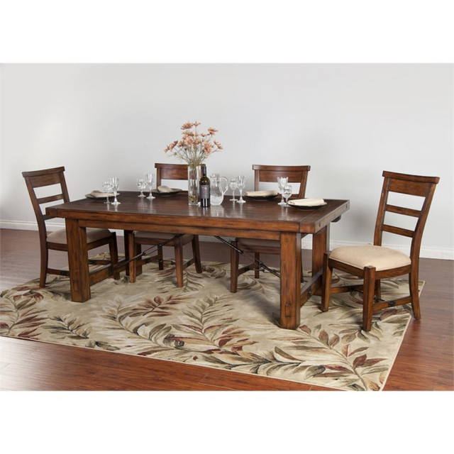 Pemberly Row 42" Traditional Wood Extension Table in Medium Brown ...