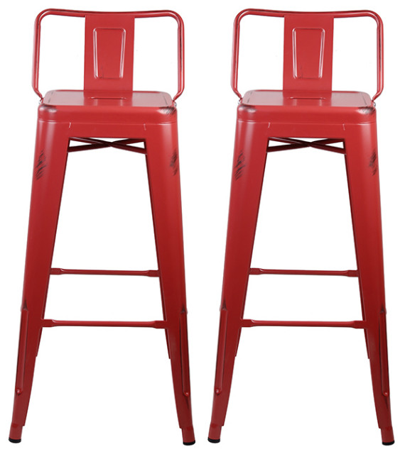 Lowback Red Metal Bar Stools Set of 2 - Industrial - Bar Stools And ...