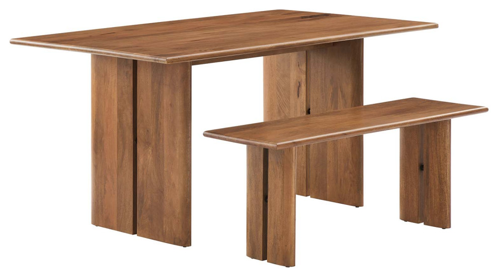 Amistad 60" Wood Dining Table and Bench 2 Piece Set - Walnut - Transitional - Dining Sets - by ...