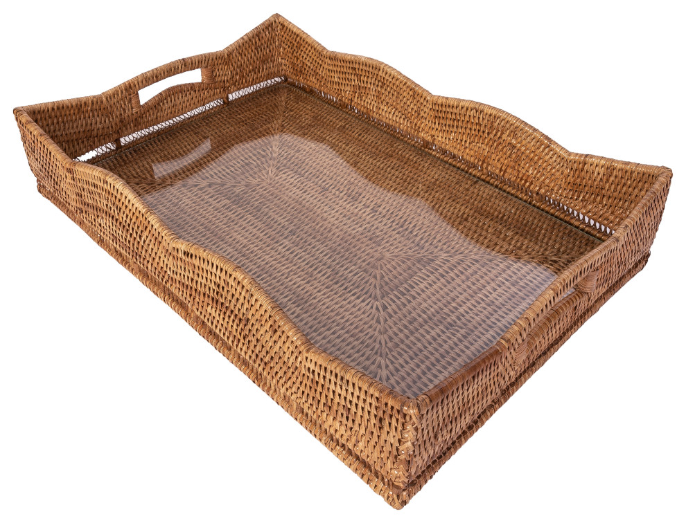 Artifacts Rattan™ Scallop Rectangular Tray with Glass Insert - Tropical ...