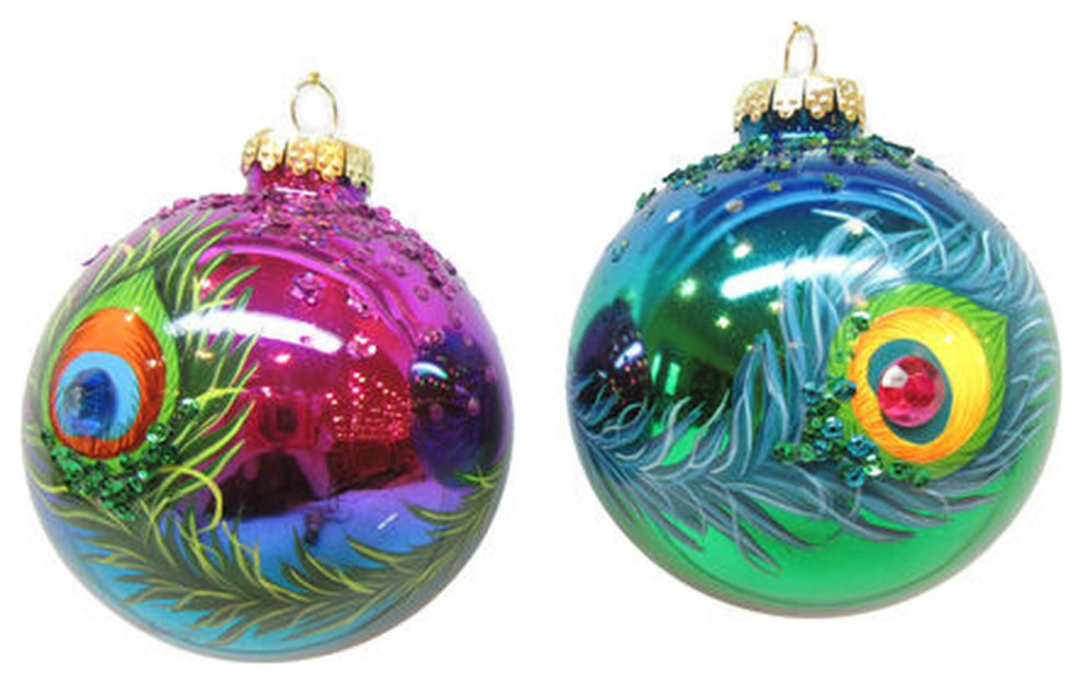 December Diamonds Set Of 2 Assortment Glass Peacock Ornaments ...