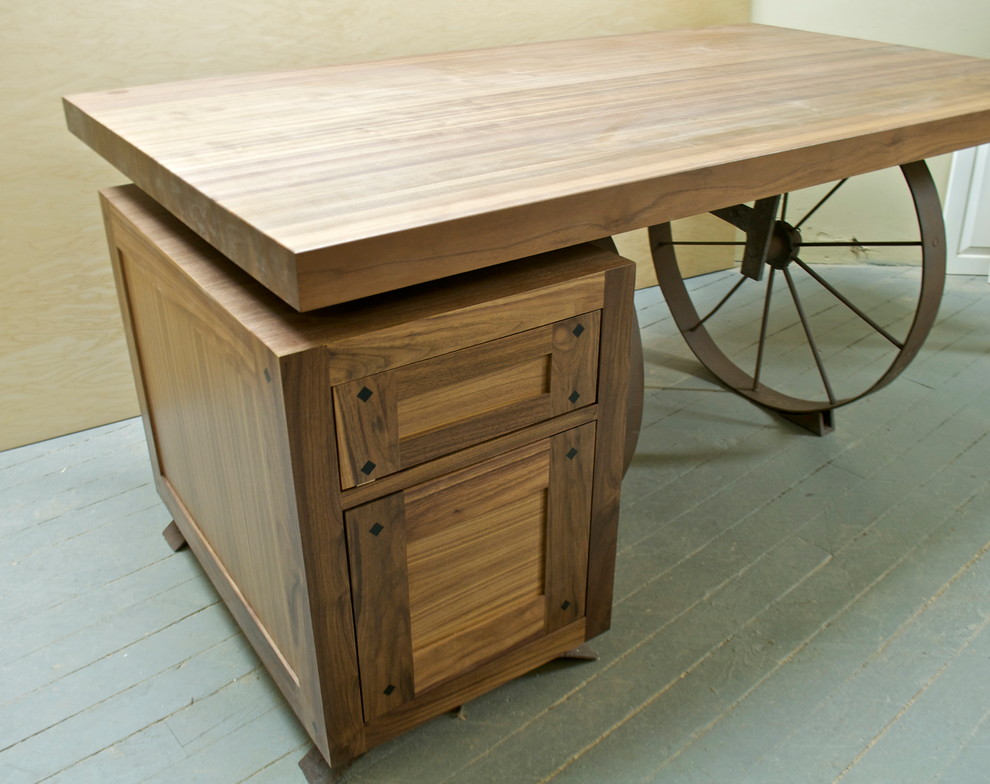 Rustic- Barn Wheel Walnut Office Desk - Rustic - Boston - by K ...