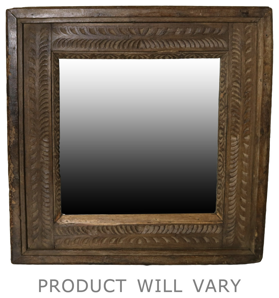 Carved Reclaimed Wood Square Mirror - Farmhouse - Wall Mirrors - by ...