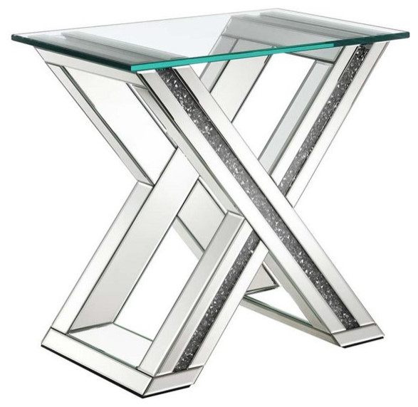Elegant End Table, X-Base With Acrylic Rhinestone Encrusted Accents ...