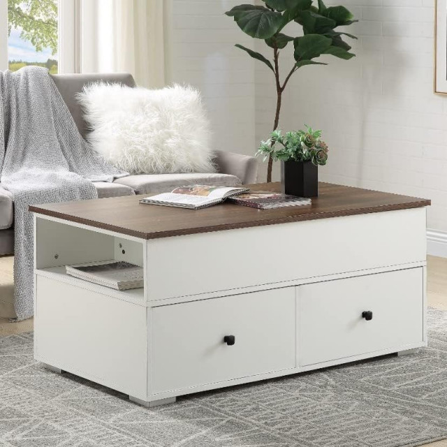 Contemporary Coffee Table, Bottom Drawers & Side Open Compartment ...
