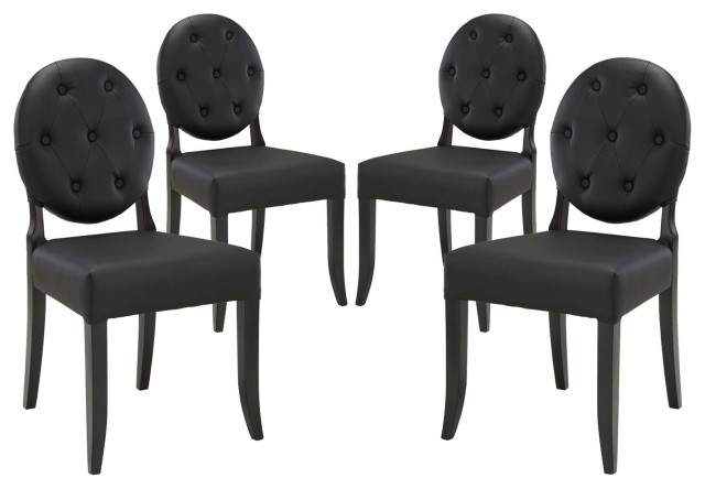 Button Dining Side Chair Faux Leather Set of 4, Black - Transitional ...
