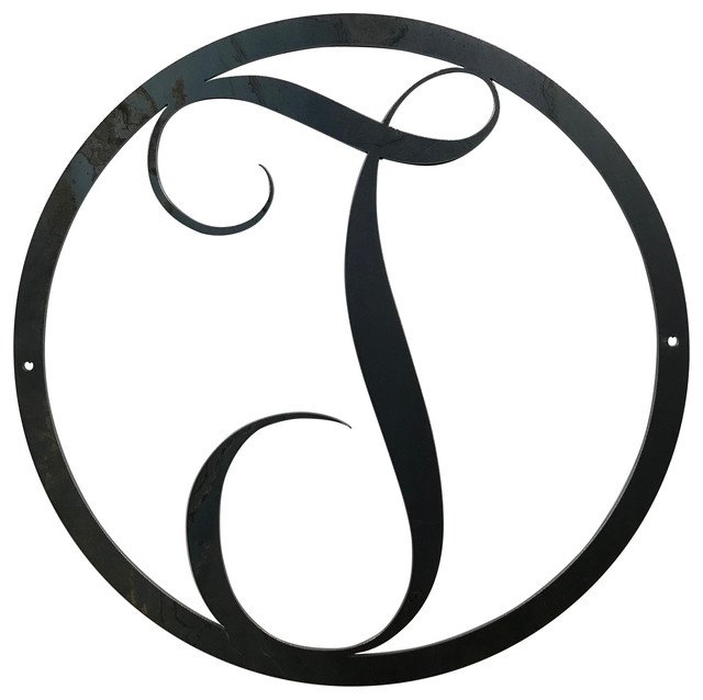 Large Monogram T Circle Door Hanger, 18 Black Paint - Contemporary ...