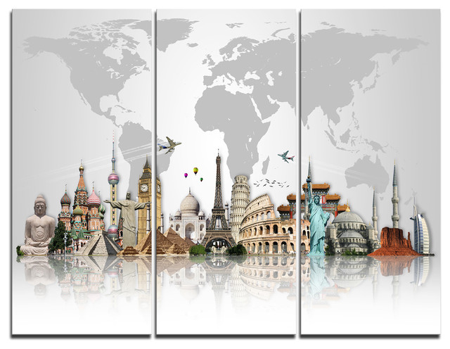 "Famous Monuments Across World" Art Canvas Print, 3 Panels, 36"x28", 36 ...