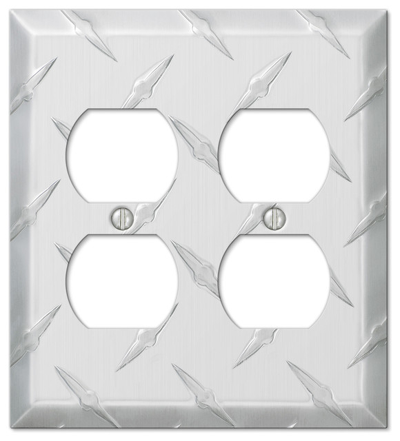 Diamond Plate Aluminum 2-Duplex Wall Plate - Industrial - Switch Plates ...