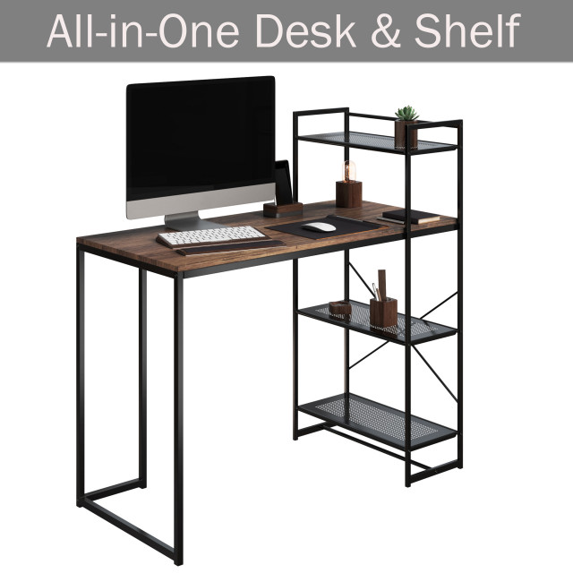 All-in-One Computer Desk, Shelves Modern Industrial Stylefor Home ...