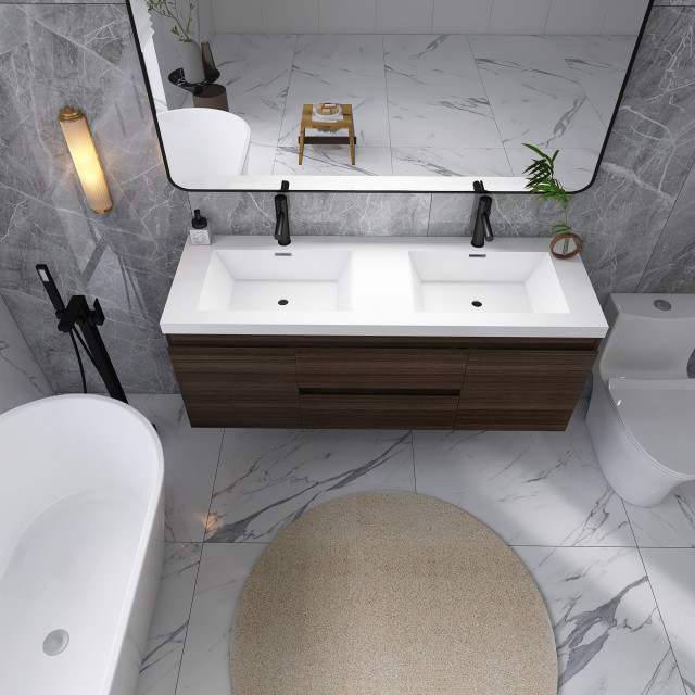60" Wall-Mounted 2-drawer Bathroom Vanity Set with Integrated Double ...
