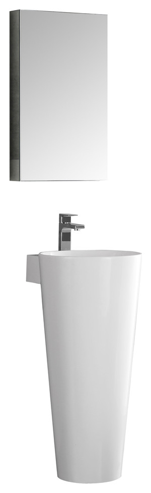 Messina 16" White Pedestal Sink w/ Medicine Cabinet - Contemporary ...
