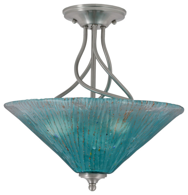 Capri 3-Light Semi-Flush Mount, Brushed Nickel/Teal Crystal ...
