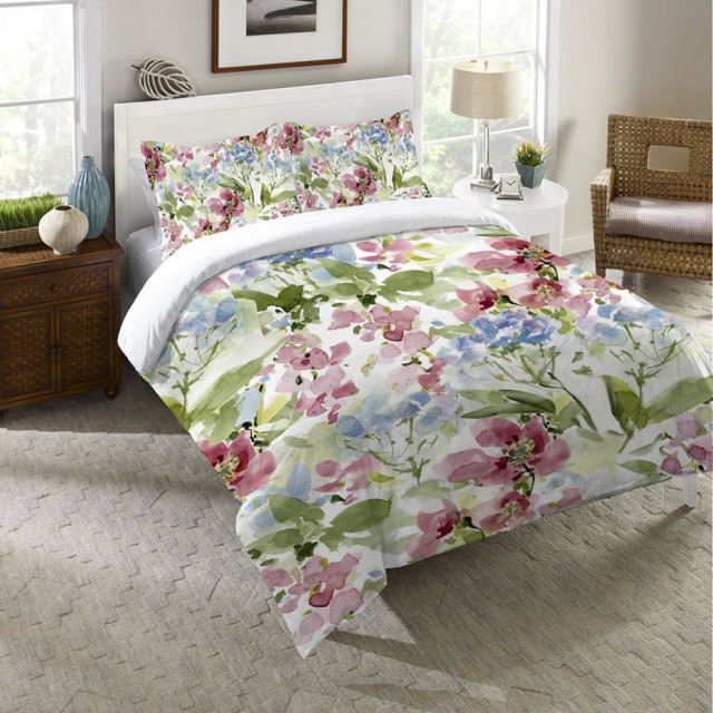 Watercolor Floral Bunch Comforter, Queen - Contemporary - Comforters ...
