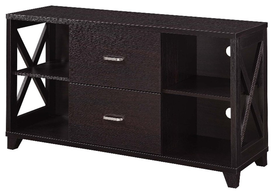 Oxford Deluxe Two-Drawer TV Stand with Shelves in Espresso Wood Finish ...