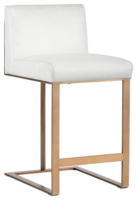 Dean Counter Stool, Antique Brass, Black Leather - Contemporary - Bar ...