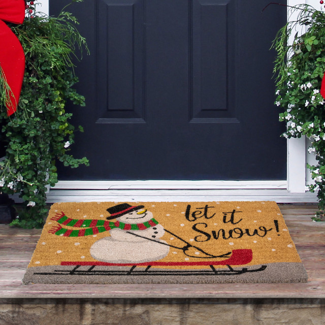 Natural Coir Rectangular "Let it Snow" Christmas Doormat 18" x 30 ...