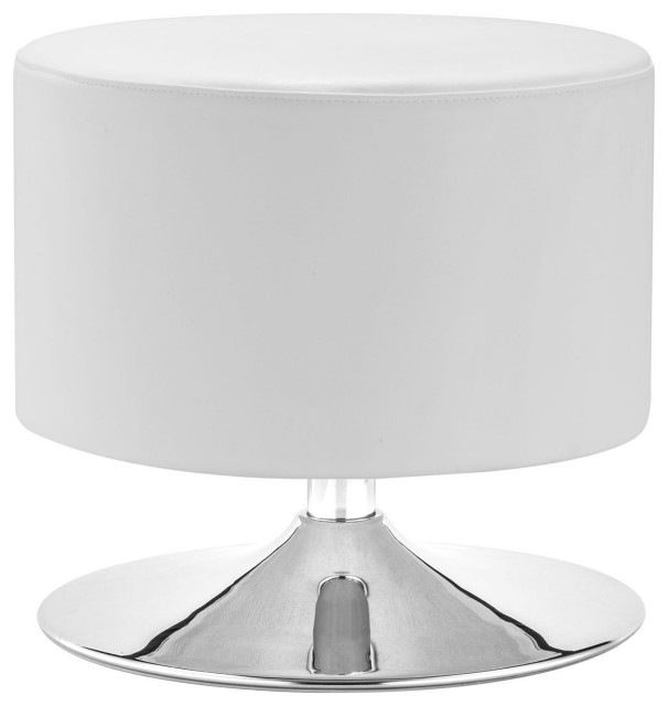 Elegant Ottoman, Unique Chrome Base With Padded Round Faux Leather Seat ...