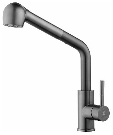 Polished Grey Kitchen Faucet with Pull Out Sprayer for Sink 1 Hole ...