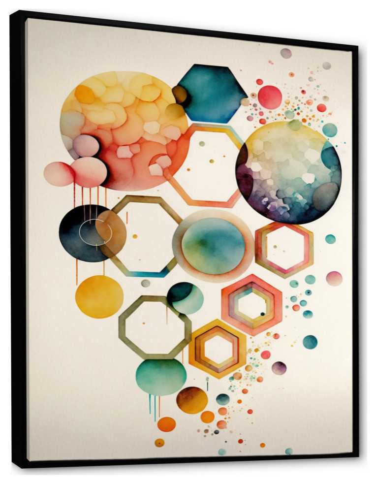Hexagon And Circular Abstract V Framed Canvas, 34x44 - Contemporary ...