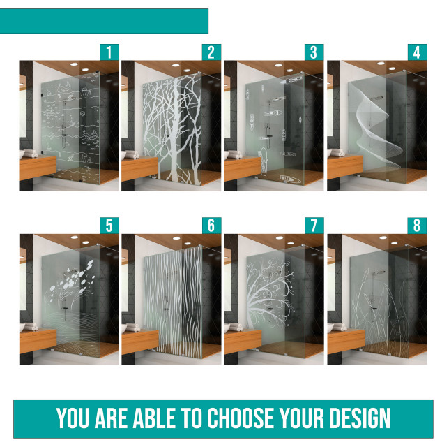 Fixed Shower Glass Panel / Screen with Decorative Frosted Sandblasted ...