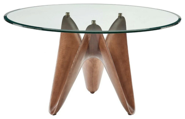 Devin Round Glass and Walnut Dining Table - Midcentury - Dining Tables ...