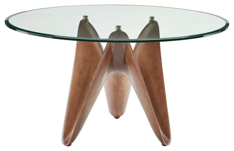 Devin Round Glass and Walnut Dining Table - Midcentury - Dining Tables ...