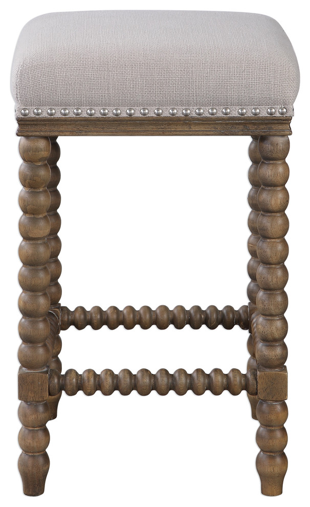 Luxe Retro Style Spindle Turned Leg Counter Stool | Plush Ivory Bar ...