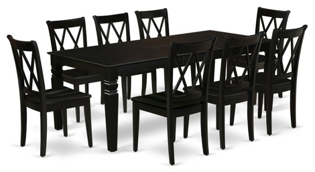 East West Furniture Logan 9-piece Wood Dining Table Set in Black - Traditional - Dining Sets ...
