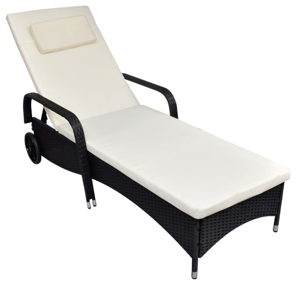 Vidaxl Sun Lounger With Cushion & Wheels Poly Rattan Black, Set of 2 ...