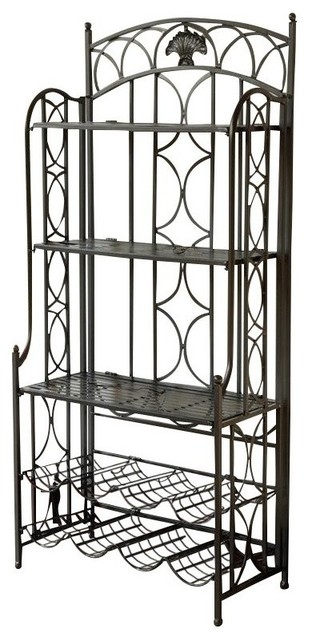 Pemberly Row Iron Bakers Wine Rack in Antique Black - Traditional ...