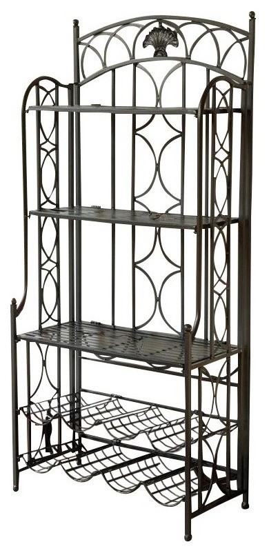 Pemberly Row Iron Bakers Wine Rack in Antique Black - Traditional ...