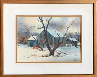 Allen Ulmer, Blue Barn, Watercolor Painting - Farmhouse - Paintings ...