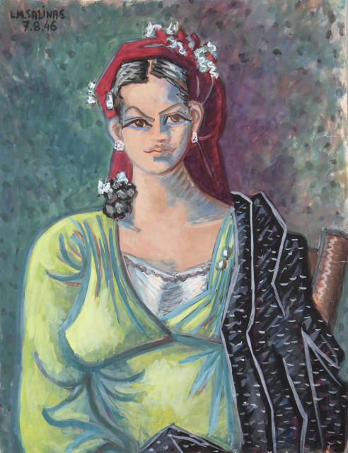 Portrait of Woman, Green, Laurent Marcel Salinas, 19x24.5 ...