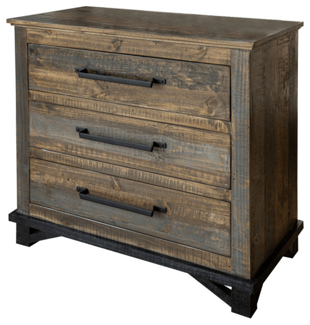 37" Brown and Gray Solid Wood Three Drawer Chest - Rustic - Accent ...