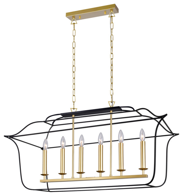 Tudor 6 Light Island/Pool Table Chandelier With Satin Gold & Black ...