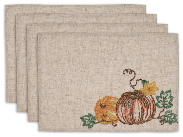 Pumpkin Embroidered Placemat Set of 4 - Farmhouse - Placemats - by ...