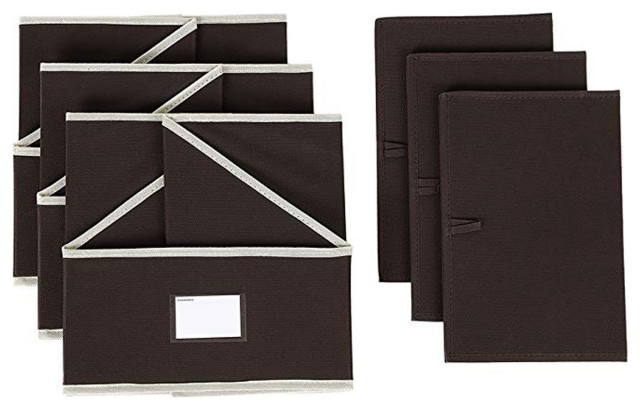 Trapezoid Open Storage Boxes with Fabric Wrapping, Set of 3, Brown ...