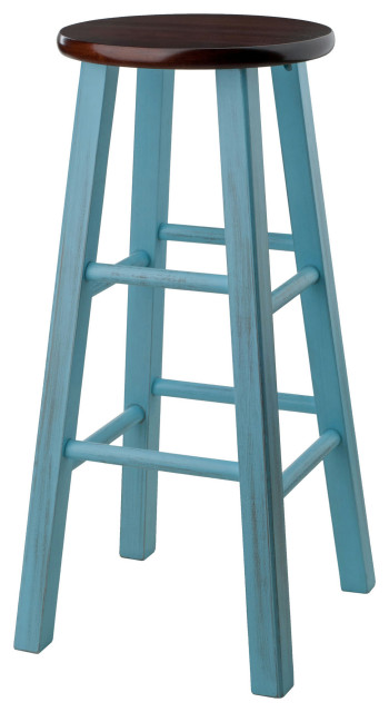 Ivy Bar Stool, Rustic Light Blue and Walnut - Farmhouse - Bar Stools ...