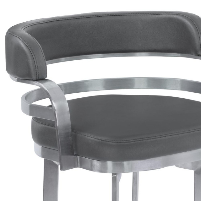 Armen Living Prinz 30 Bar Height Metal Swivel Barstool in Gray Faux ...