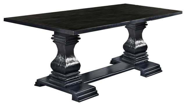 Transitional Style Dining Table With Trestle Base, Antique Black ...