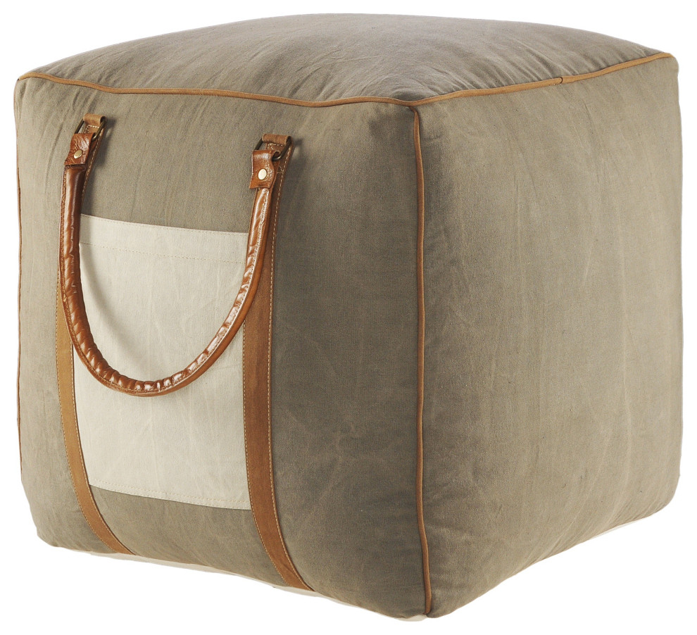 Modern Farmhouse Pouf with Leather Handles - Contemporary - Floor ...