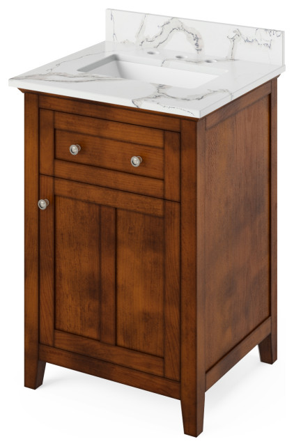 24" Chocolate Chatham Vanity, Calacatta Vienna Quartz Vanity ...