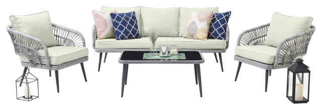 Riviera Patio 5-Person Conversation Set with Coffee Table with Cream ...