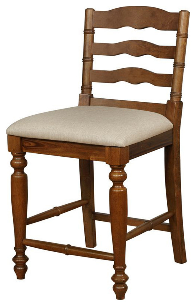 Wooden Frame Counter Stool with Scalloped Cut Out and Padded Seat ...
